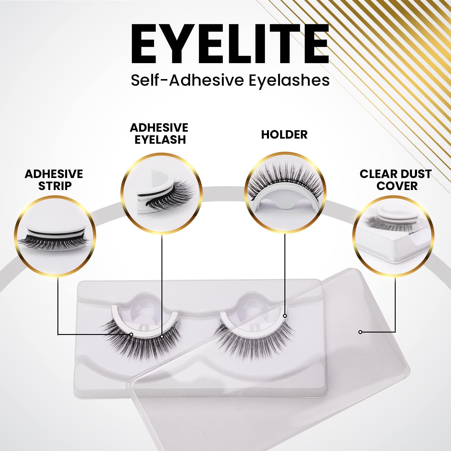 EYELITE, Self Adhesive Eyelashes, 4 Pairs, 16pcs, No Glue Eyelashes, Reusable Adhesive Eyelashes, Natural Look, Wispy Lashes, False Eyelash Extensions, Self Sticking, Press On Lashes, Long Last Wear