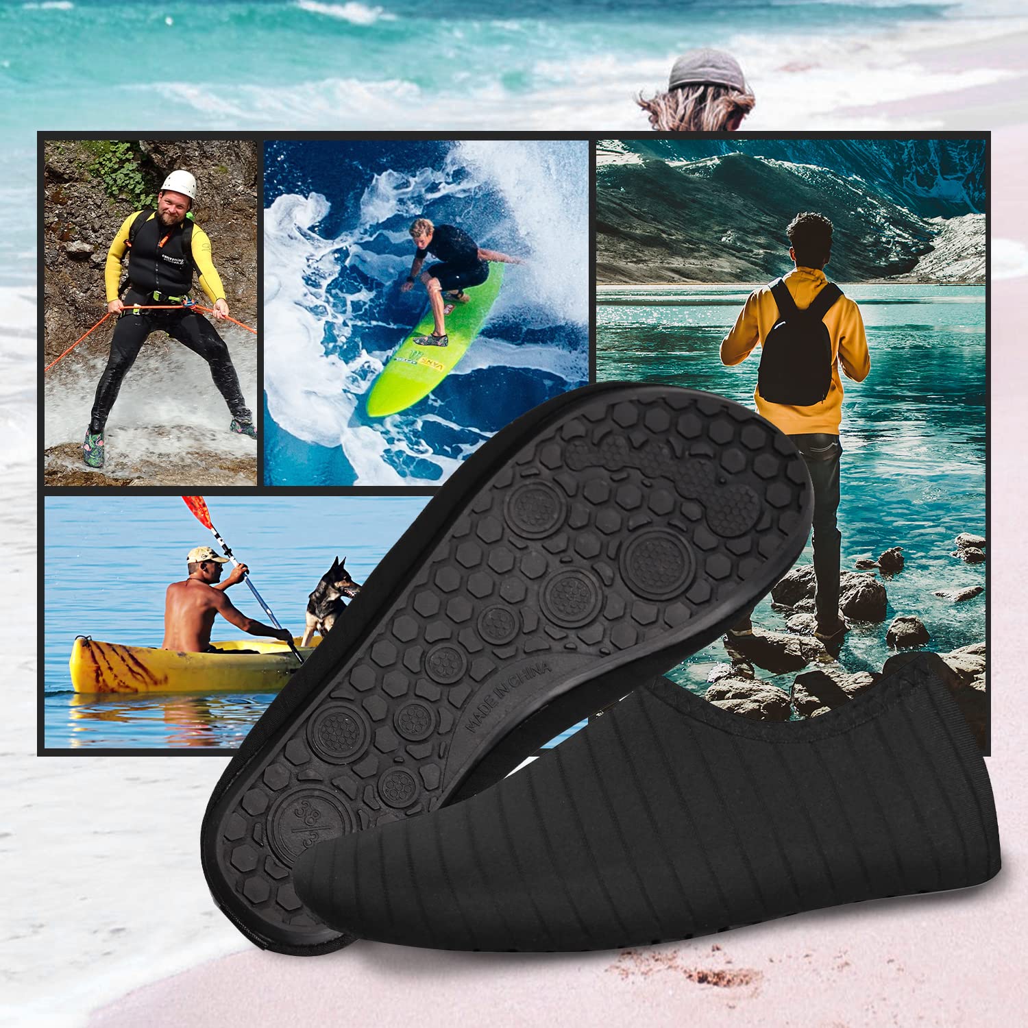 North Bund Mens Womens Water Shoes Barefoot Quick-Dry Aqua Sports Socks for Yoga Swim Beach Surf Black 38/39