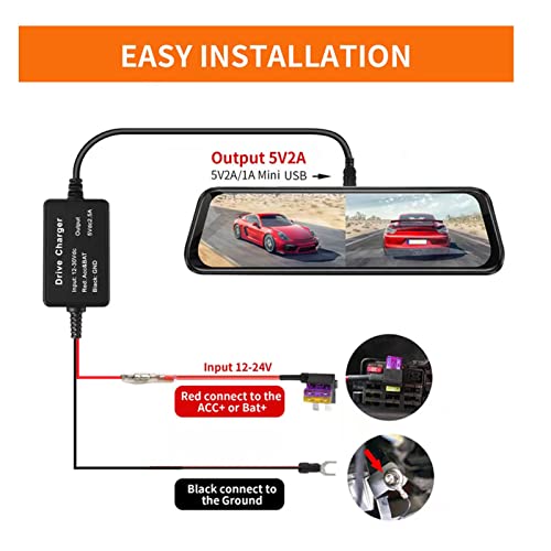 Dash Cam Hardwire Kit, Mini USB Hard Wire Kit for Dashcam, 12-30V to 5V Car Dash Camera Hardwiring Kit with for Radar Detector