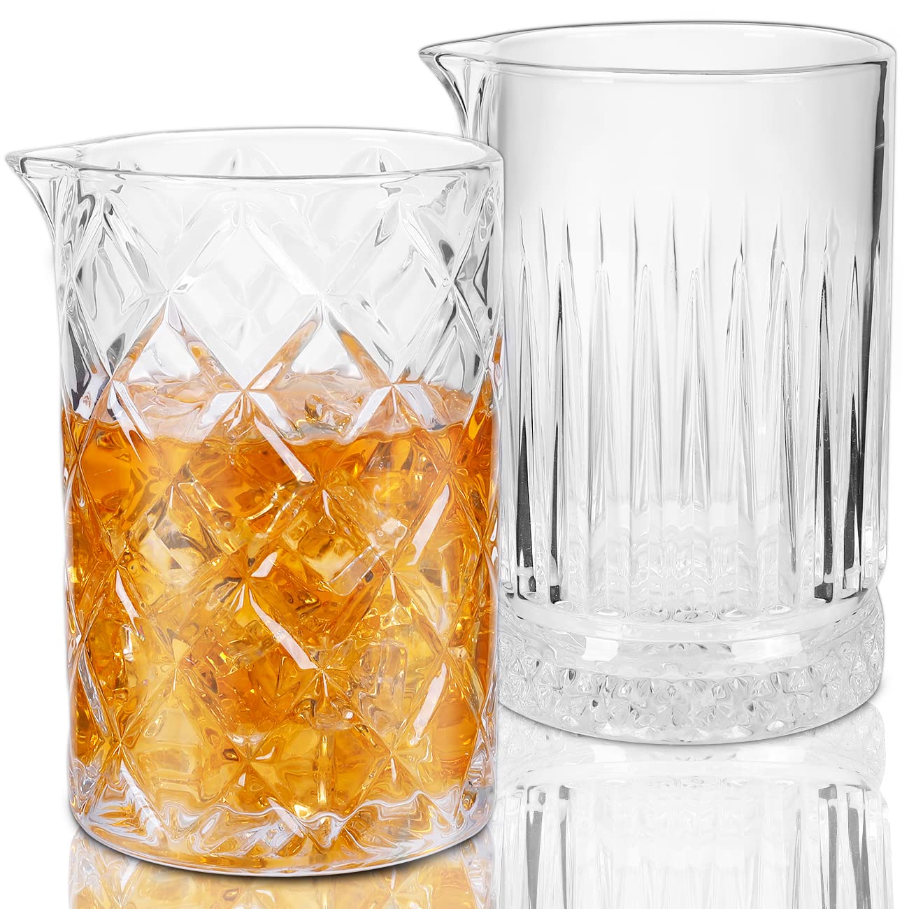 Gusnilo 24 Oz Cocktail Mixing Glass Stirring Glasses Cocktail Shaker Glass for Whiskey Cocktail Mixing Glass Martini Old Fashioned Crystal Bar mixing Glass Set 710ml Cocktail Stirring Glasses 2PCS