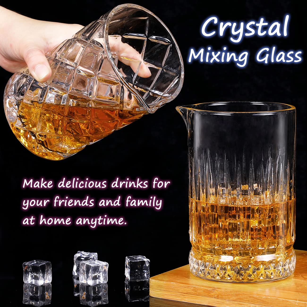 Gusnilo 24 Oz Cocktail Mixing Glass Stirring Glasses Cocktail Shaker Glass for Whiskey Cocktail Mixing Glass Martini Old Fashioned Crystal Bar mixing Glass Set 710ml Cocktail Stirring Glasses 2PCS