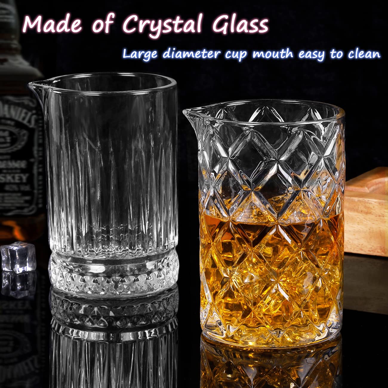 Gusnilo 24 Oz Cocktail Mixing Glass Stirring Glasses Cocktail Shaker Glass for Whiskey Cocktail Mixing Glass Martini Old Fashioned Crystal Bar mixing Glass Set 710ml Cocktail Stirring Glasses 2PCS