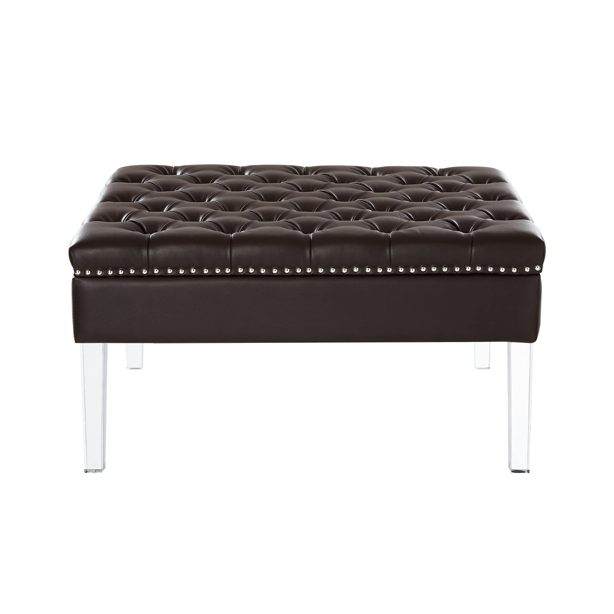 Inspired Home Vivian Leather Oversized Button-Tufted Ottoman Coffee Table Espresso