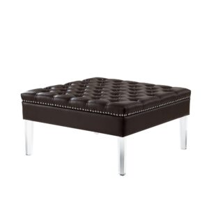 Inspired Home Vivian Leather Oversized Button-Tufted Ottoman Coffee Table Espresso