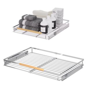 miyuptc expandable sliding basket, pull-out cabinet organizer, heavy duty slide out pantry shelves sliding drawer storage for kitchen, under sink, wardrobe, 2 pack chrome 16.6''-27.8''w x 22''d