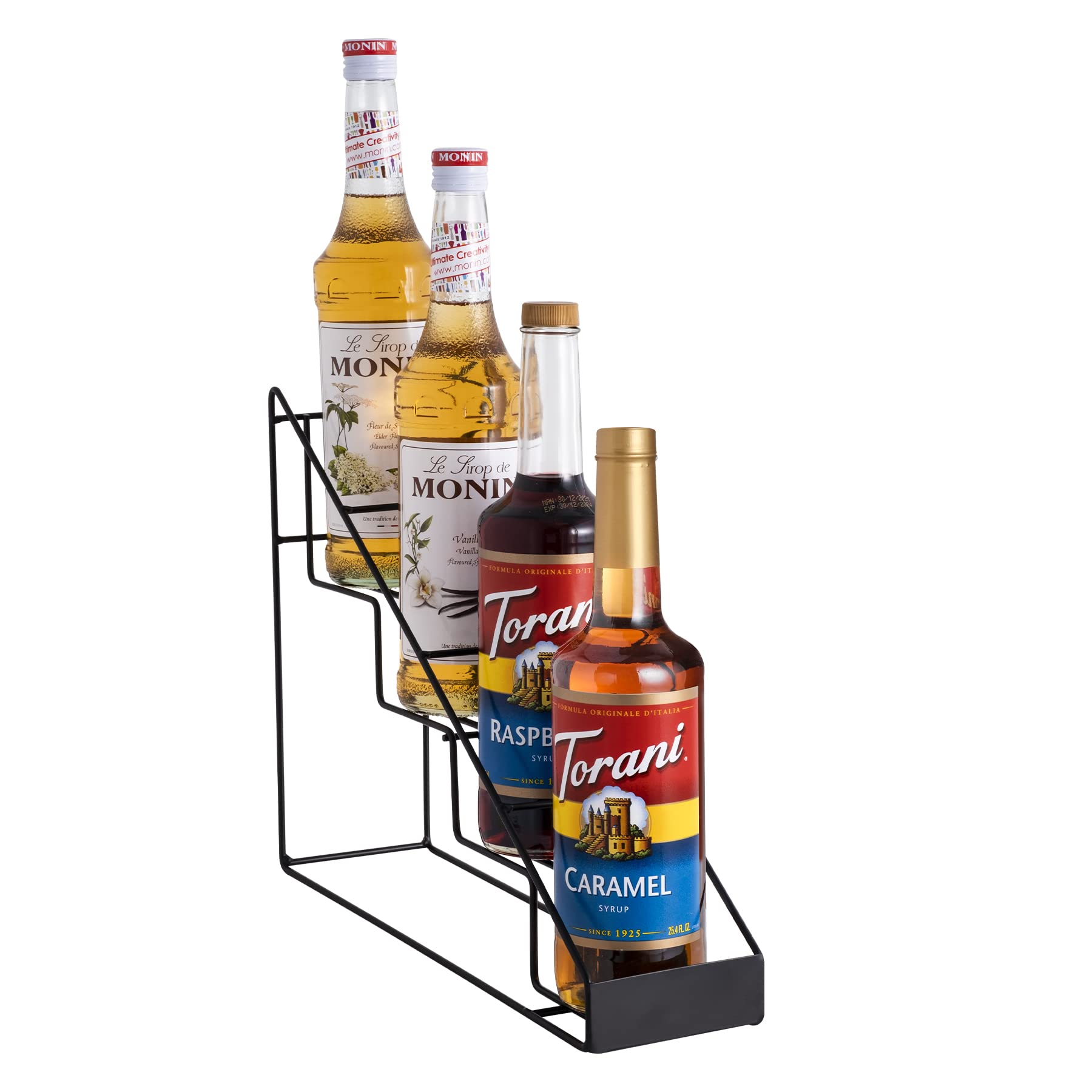 Mustry Coffee Syrup Rack for Coffee Bar Accessories, Fits with Torani and Monin Syrup, Coffee Bar Organizer Holds 4 Bottles