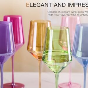 Colored Wine Glasses Set of 6-15oz Hand Blown Colorful Crystal Long Stem Wine Glasses, Unique Colored Glassware for Party,Home Bar