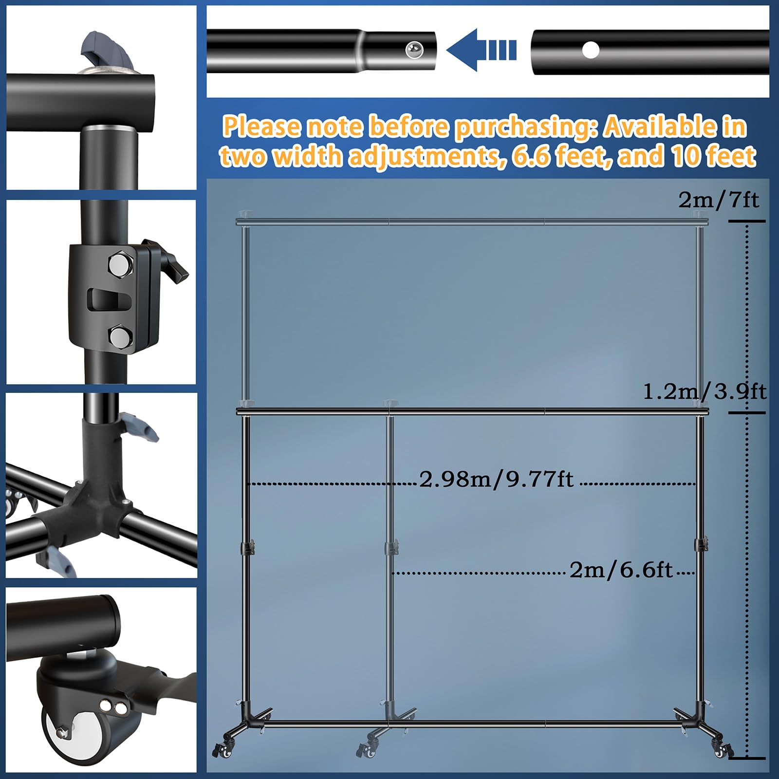 10 * 7ft Backdrop Stand, with Wheels, Adjustable Heavy-Duty Backdrop Stand, Banner Background Stand, Backdrop Support System for Parties Photo Photography