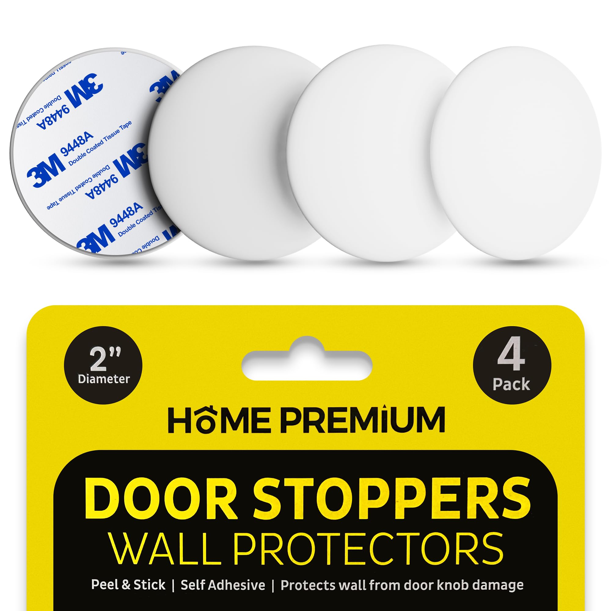 Door Stoppers Wall Protector - Durable Door Stops for Wall with Strong Adhesive - Easy to Install Wall Protectors from Door Knobs Damage (4 Pack, White)