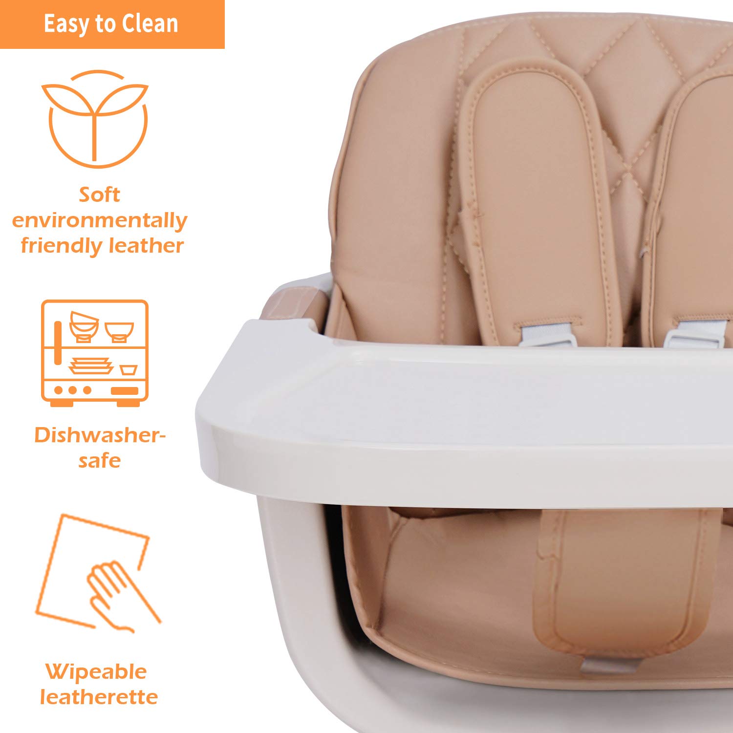 3-in-1 Convertible Wooden High Chair,Baby High Chair with Adjustable Legs & Dishwasher Safe Tray, Made of Sleek Hardwood & Premium Leatherette, Brown Color