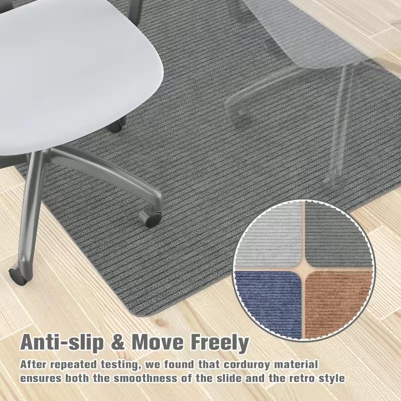 Placoot Desk Chair Mat for Hardwood Floor Corduroy Surface 1/6" Thick 55"x35" Office Chair Mat for Rolling Chairs-100% Large Anti-Slip Backing Under Desk Low-Pile Office Rug Floor Mat for Office/Home