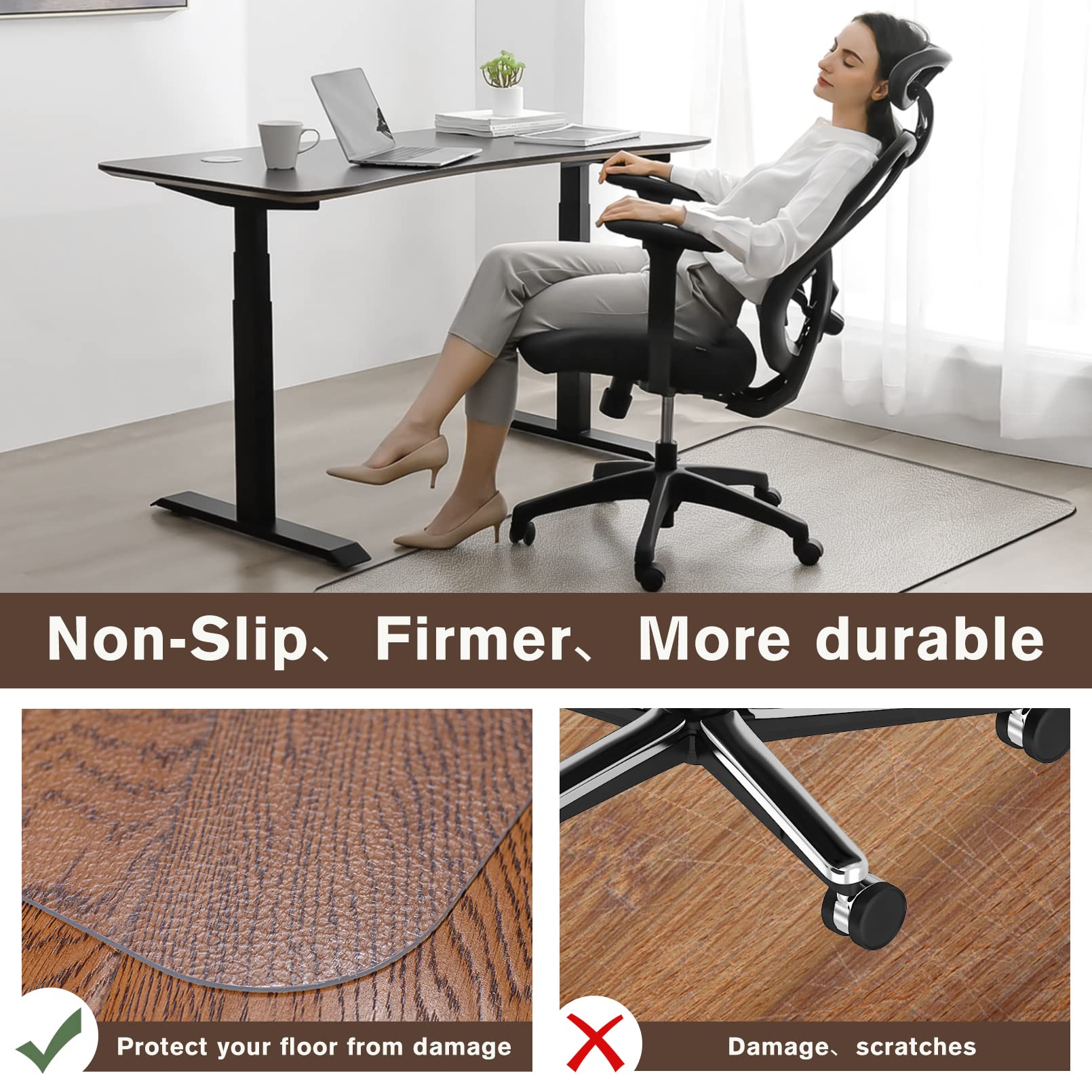 Hardwood Floors,Tile Non-Slip Office Chair Mat,Computer Chair Mat,for Rolling Chair,Large Floor Protector,Easy Clean and Flat Without Curling(47"x36")