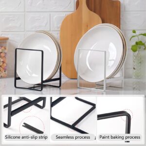 Fourmor 4 Pack Large Plate Holders Organizers - Upright Cabinet Dish Drying Racks Metal Plate Dish Organizers Racks Stands for Countertop and Cupboard