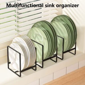 Fourmor 4 Pack Large Plate Holders Organizers - Upright Cabinet Dish Drying Racks Metal Plate Dish Organizers Racks Stands for Countertop and Cupboard