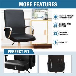 Shukii Waterproof Office Chair Cover PU Leather Computer Seat Covers Stretch Rotating Chair Slipcover with Elastic Bottom Universal Chair Protectors for Rotating Boss Chair