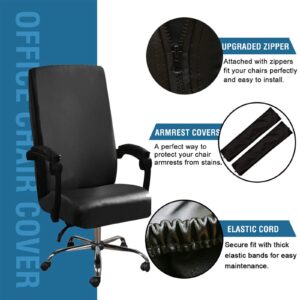 Shukii Waterproof Office Chair Cover PU Leather Computer Seat Covers Stretch Rotating Chair Slipcover with Elastic Bottom Universal Chair Protectors for Rotating Boss Chair