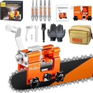 chain saw sharpening jig, chain saw sharpener tool with 5pcs tungsten carbide chainsaw sharpener bits, portable manual chainsaw chain sharpening jig kit for 4"-22" chain saws, keep chain saw sharp