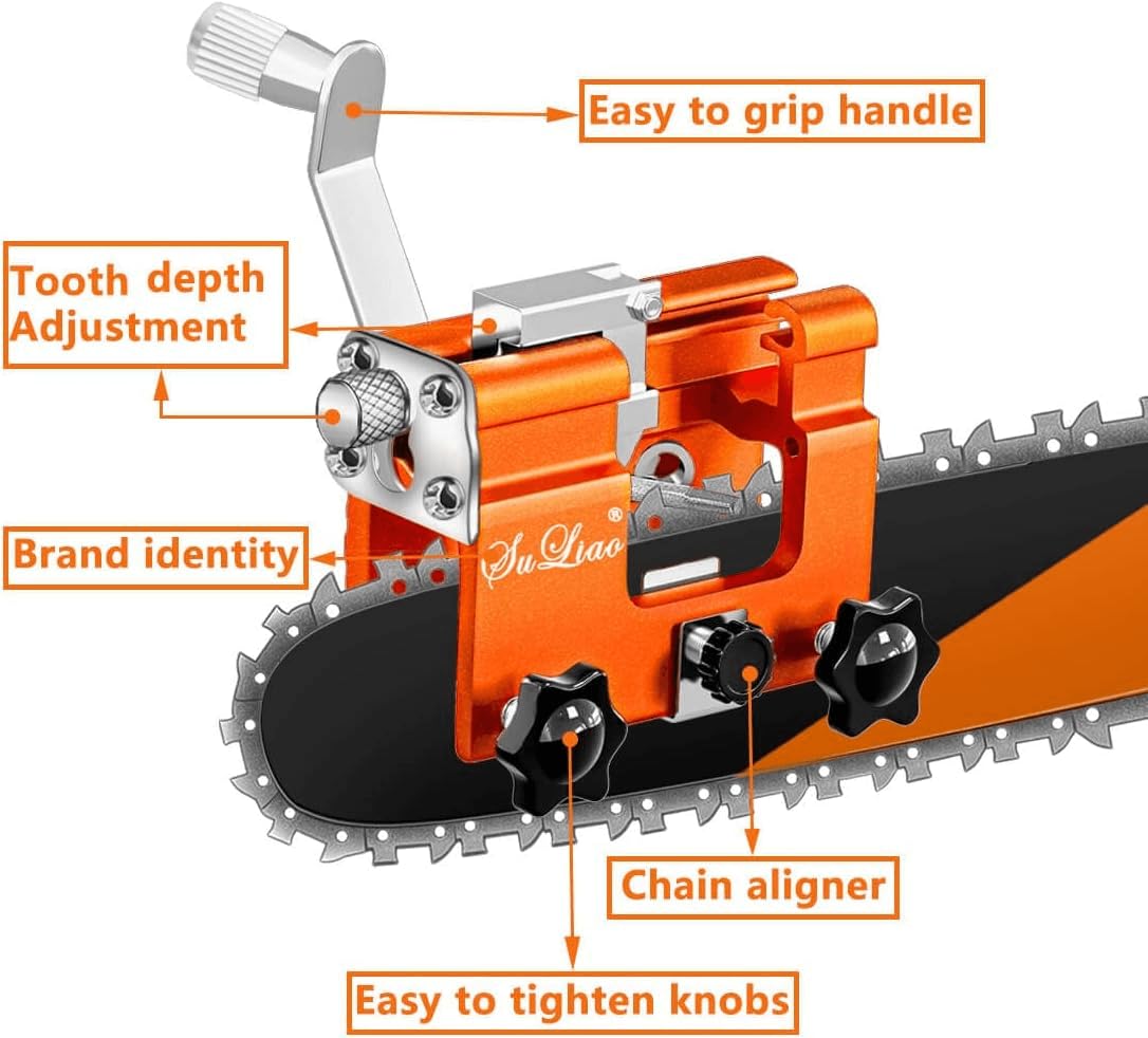 Chain Saw Sharpening Jig, Chain Saw Sharpener Tool with 5Pcs Tungsten Carbide Chainsaw Sharpener Bits, Portable Manual Chainsaw Chain Sharpening Jig Kit for 4"-22" Chain Saws, Keep Chain Saw Sharp