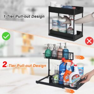 Haturi Under Sink Organizer, 2 Tier Sliding Shelves & Height Adjustable Under Cabinet Storage, Metal Pull Out Shelf and Non-Slip Feet Under Cabinet Sink Organizers and Storage for Kitchen Bathroom