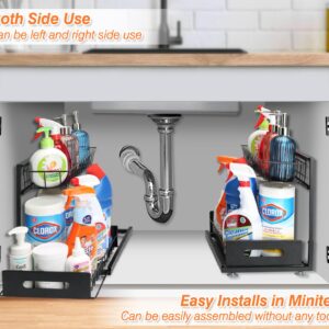 Haturi Under Sink Organizer, 2 Tier Sliding Shelves & Height Adjustable Under Cabinet Storage, Metal Pull Out Shelf and Non-Slip Feet Under Cabinet Sink Organizers and Storage for Kitchen Bathroom