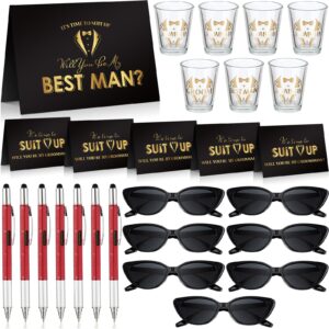 karenhi 27 pcs groomsmen proposal gifts bridesman proposal gift will you be my groomsman will you be my bridesman gift groomsmen sunglasses shot glasses groomsmen proposal card for bachelorette party