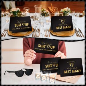 Karenhi 27 Pcs Groomsmen Proposal Gifts Bridesman Proposal Gift Will You Be My Groomsman Will You Be My bridesman Gift Groomsmen Sunglasses Shot Glasses Groomsmen Proposal Card for Bachelorette Party