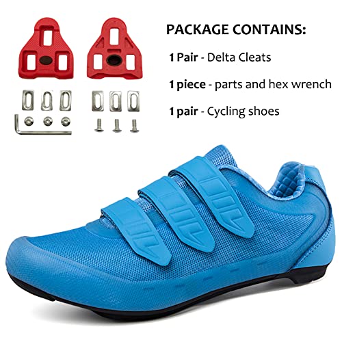 Mens Womens Indoor Cycling Shoes Compatible with Peloton Bike Shoes Cycling Shoes with Delta Cleats Clip Outdoor Pedal SPD Road Bike Shoes,Blue