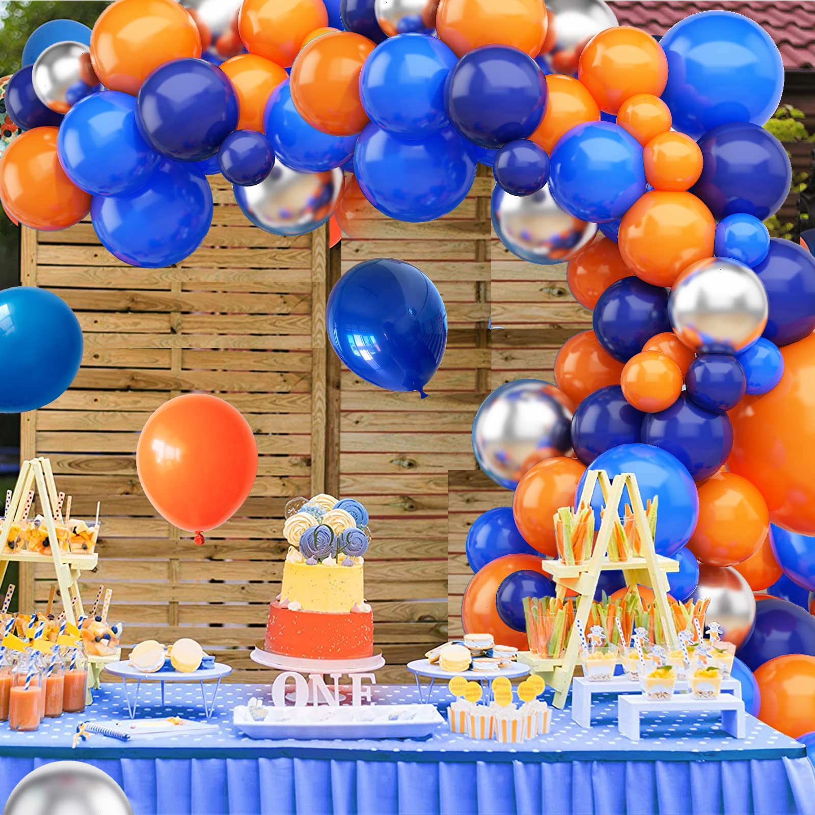 Blue and Orange Balloons Garland Arch Kit, Navy Blue Balloon Arch Kit, Blue Orange Silver Latex Balloons Party Balloons for Boy Space Party Birthday Baby Shower Graduation Anniversary Decorations