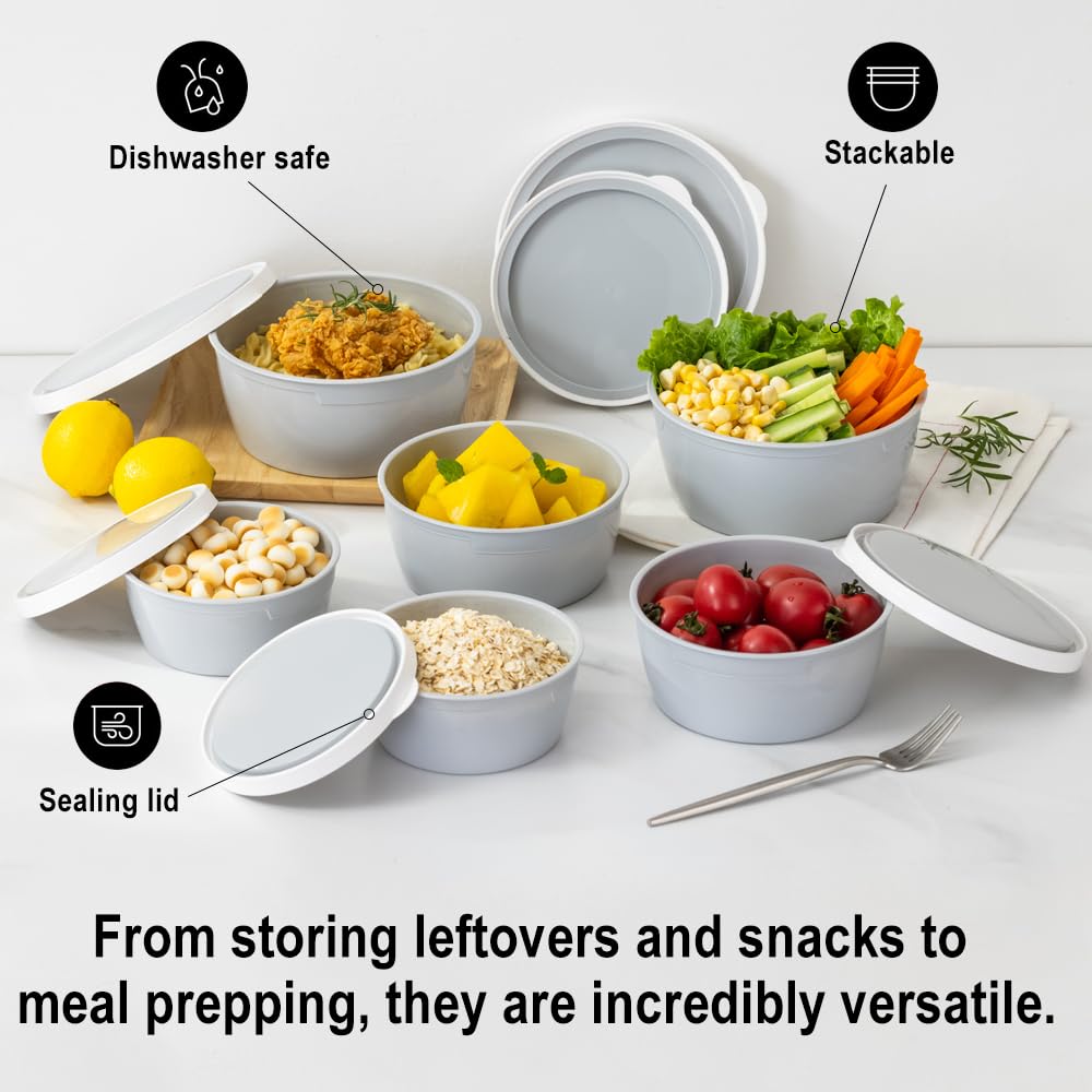 Lille Home Stackable Airtight Food Storage Containers with Lids, Set of 6, Reusable Meal Prep Containers, for Food Storage and Pantry Organization (grey)