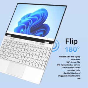 Yunseity 15.6in Laptop, 2.4G 5G WiFi 16GB RAM Laptop Computer, Quad Core 180 Degree Flip Notebook Computer with Backlit Keyboard, 1080P HD IPS Screen, 5000mA Battery for Windows 10 (16G+256G US Plug)