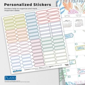 Seaside Currents | 2024 12 x 12 Inch 18 Months Monthly Square Wire-O Calendar | Sticker Sheet | July 2023 - December 2024 | Plato | Stationery Planning