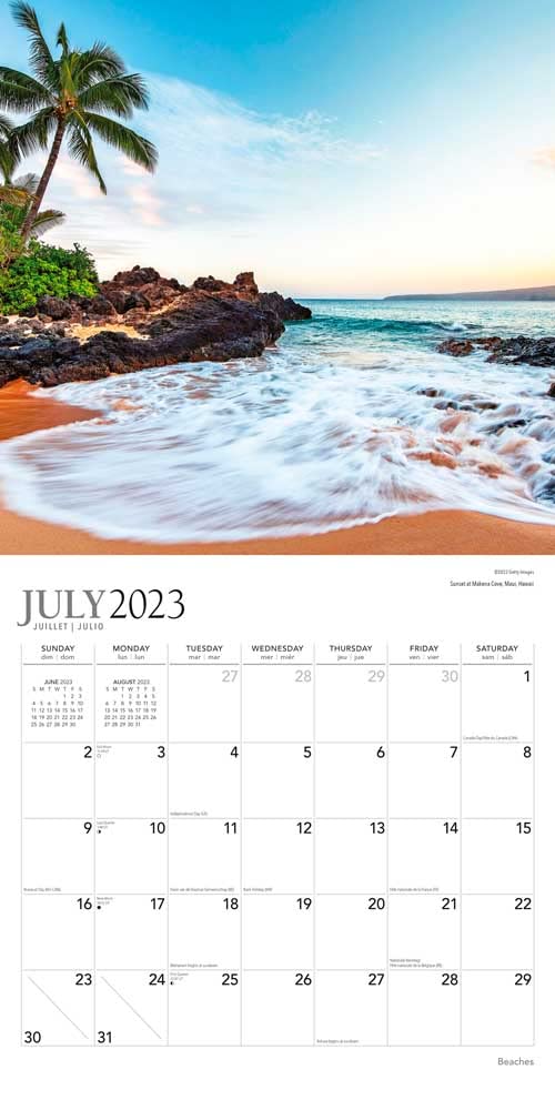 Beaches | 2024 12 x 24 Inch 18 Months Monthly Square Wall Calendar | Foil Stamped Cover | July 2023 - December 2024 | Plato | Travel Nature Tropical