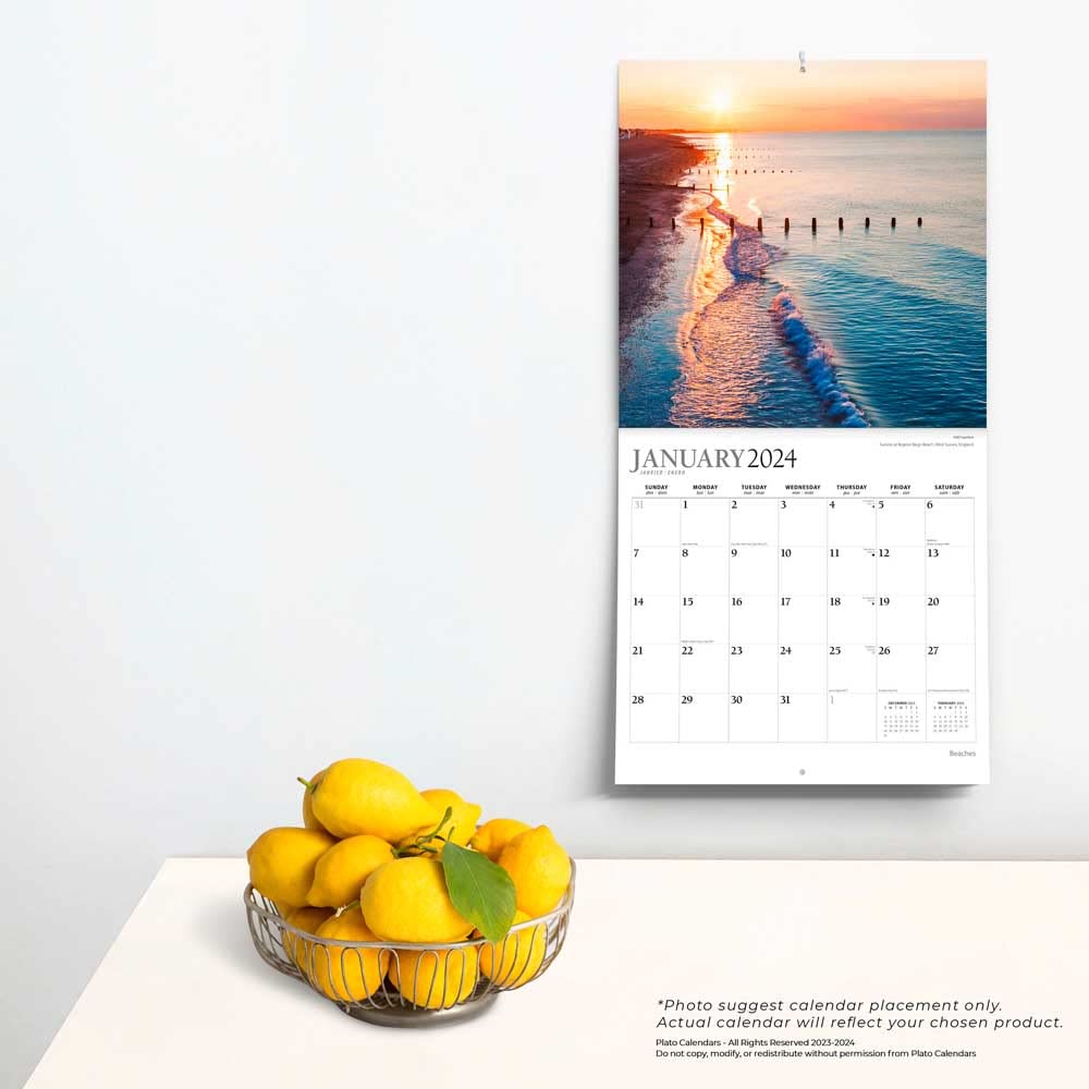 Beaches | 2024 12 x 24 Inch 18 Months Monthly Square Wall Calendar | Foil Stamped Cover | July 2023 - December 2024 | Plato | Travel Nature Tropical