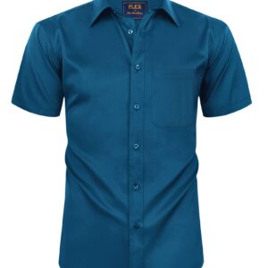 Alimens & Gentle Mens Short Sleeve Dress Shirts Casual Button Down Shirt Short Sleeve Button Up Shirt Azure Blue Large