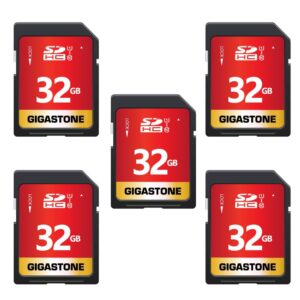 gigastone 32gb 5-pack sd card uhs-i u1 class 10 sdhc memory card high-speed full hd video canon nikon sony pentax kodak olympus panasonic digital camera, with 5 mini cases