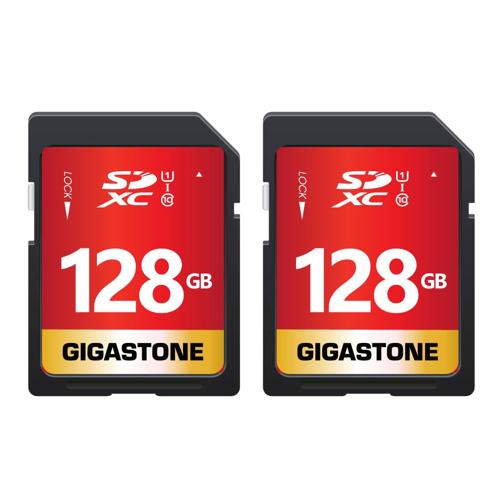 [Gigastone] 128GB 2-Pack SD Card UHS-I U1 Class 10 SDXC Memory Card High Speed Full HD Video Canon Nikon Sony Panasonic Digital Camera, Full Size SD Card