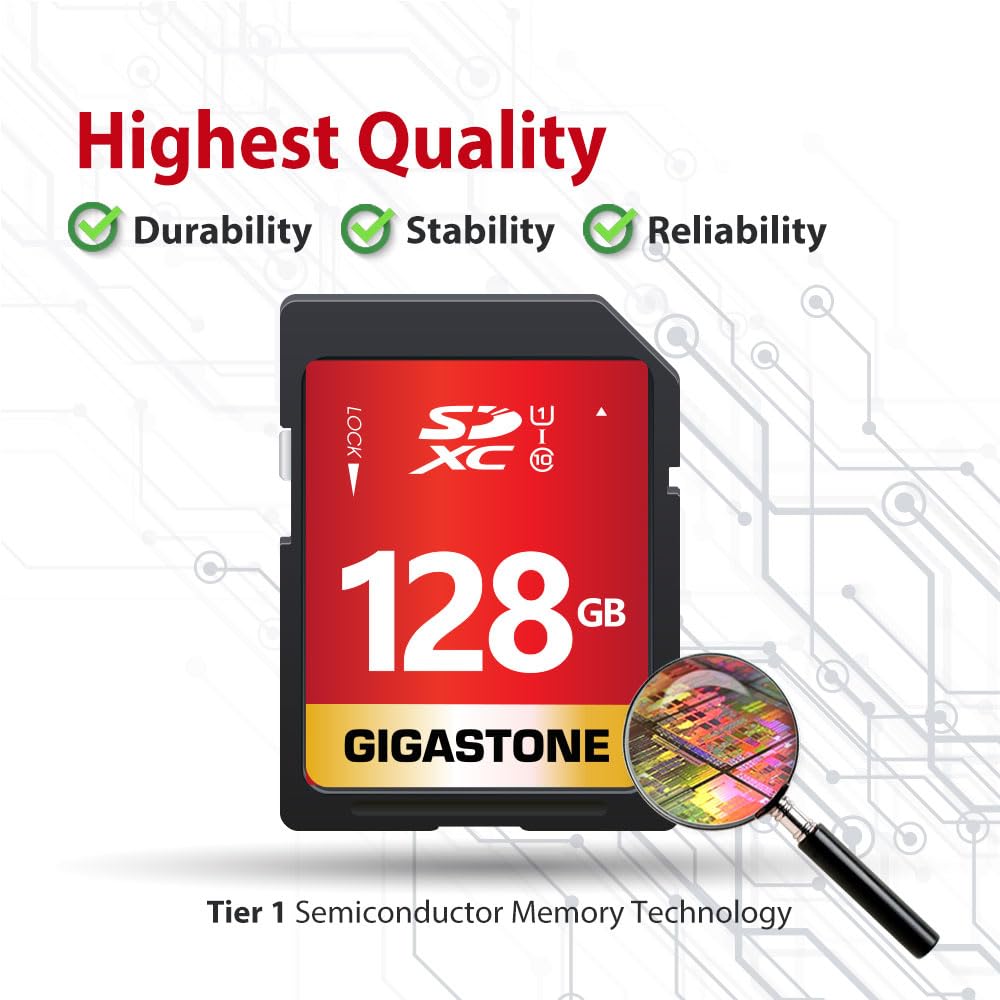 [Gigastone] 128GB 2-Pack SD Card UHS-I U1 Class 10 SDXC Memory Card High Speed Full HD Video Canon Nikon Sony Panasonic Digital Camera, Full Size SD Card