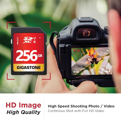 [Gigastone] 256GB SD Card UHS-I U1 Class 10 SDXC Memory Card High Speed Full HD Video Canon Nikon Sony Kodak Olympus Panasonic Digital Camera, with 1 Mini case