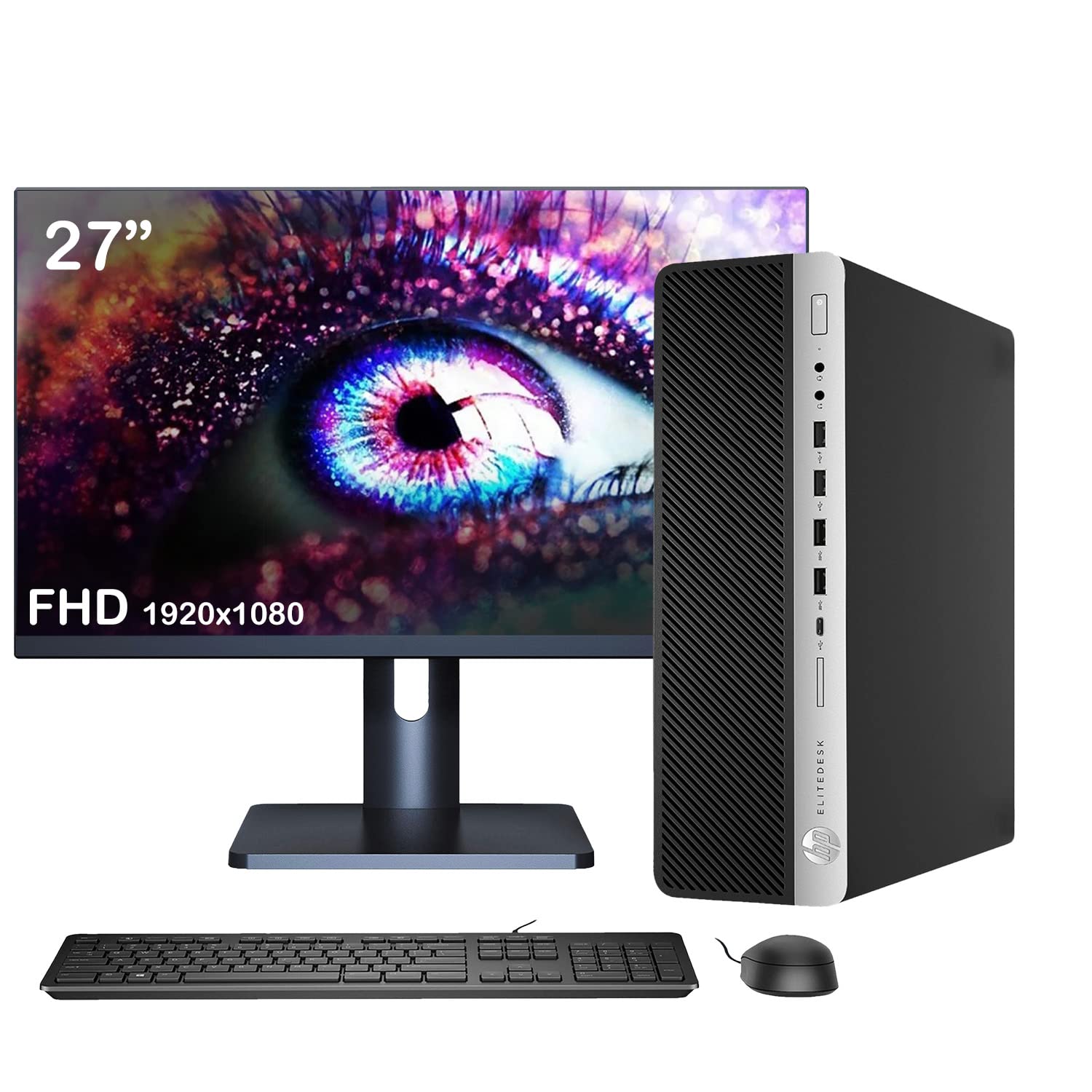 HP EliteDesk Desktop PC - 27 Inch FHD Monitor, Intel Core Quad i5 Processor Up to 3.6Ghz, 1TB (1000GB) SSD Storage 32GB RAM, USB Wi-Fi, Keyboard & Mouse, Windows 10 Pro (Renewed