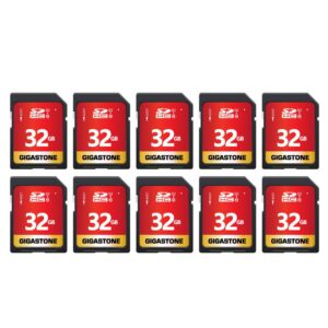 gigastone 32gb 10-pack sd card uhs-i u1 class 10 sdhc memory card high-speed full hd video canon nikon sony pentax kodak olympus panasonic digital camera, with 10 mini cases