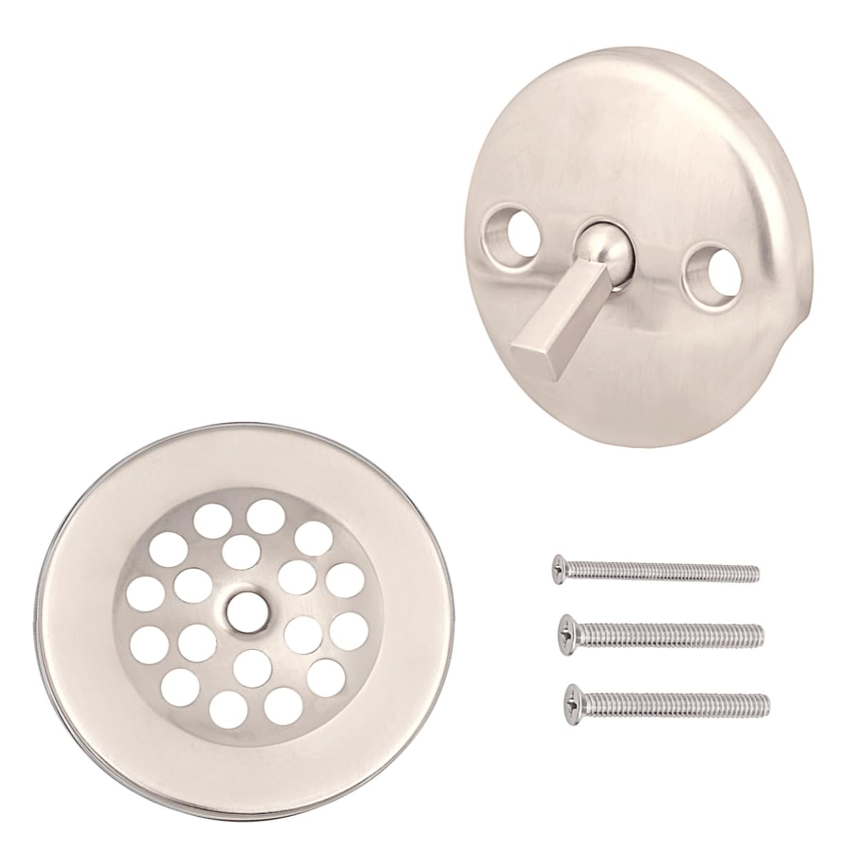 Trip Lever Tub Trim Kit Set with Two Hole Overflow Face Plate, Trip Lever Bathtub Drain with Strainer, Overflow and Matching Screws - Brushed Nickel