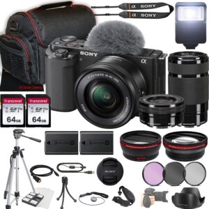 sony zv-e10 mirrorless camera w/e pz 16-50mm f/3.5-5.6 oss lens + e 55-210mm f/4.5-6.3 oss lens + 2x 64gb memory + case + filters + tripod & more (35pc bundle)