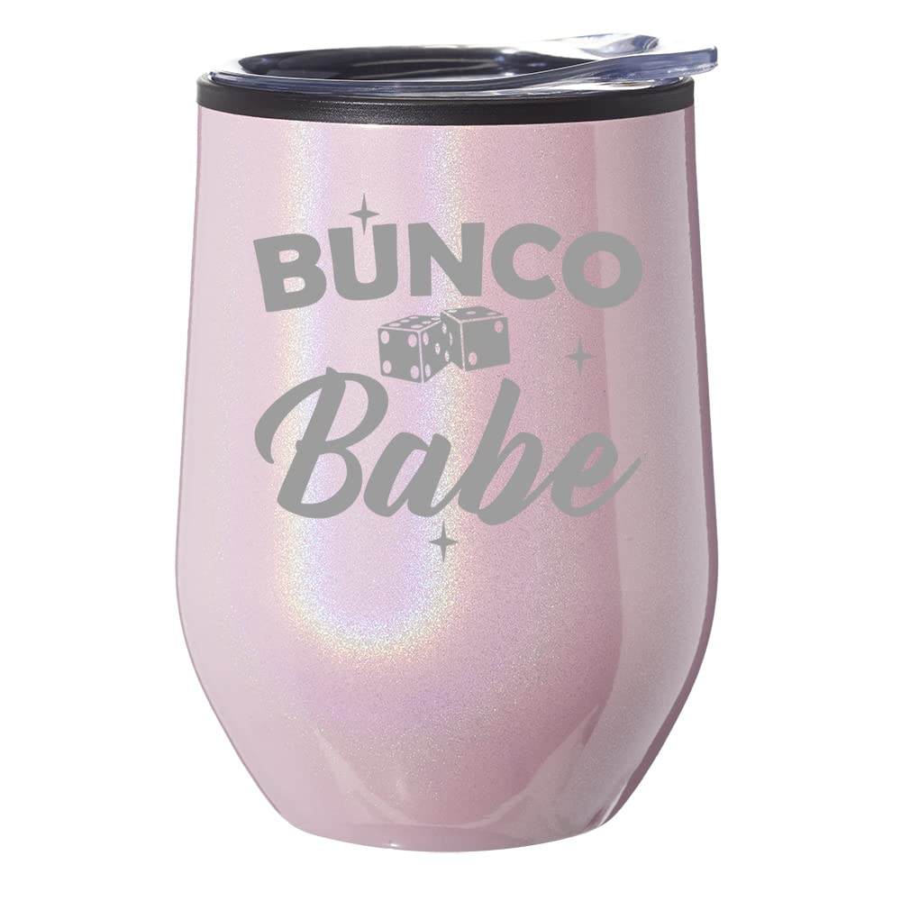 Stemless Wine Tumbler Coffee Travel Mug Glass With Lid Gift Bunco Babe (Pink Glitter)