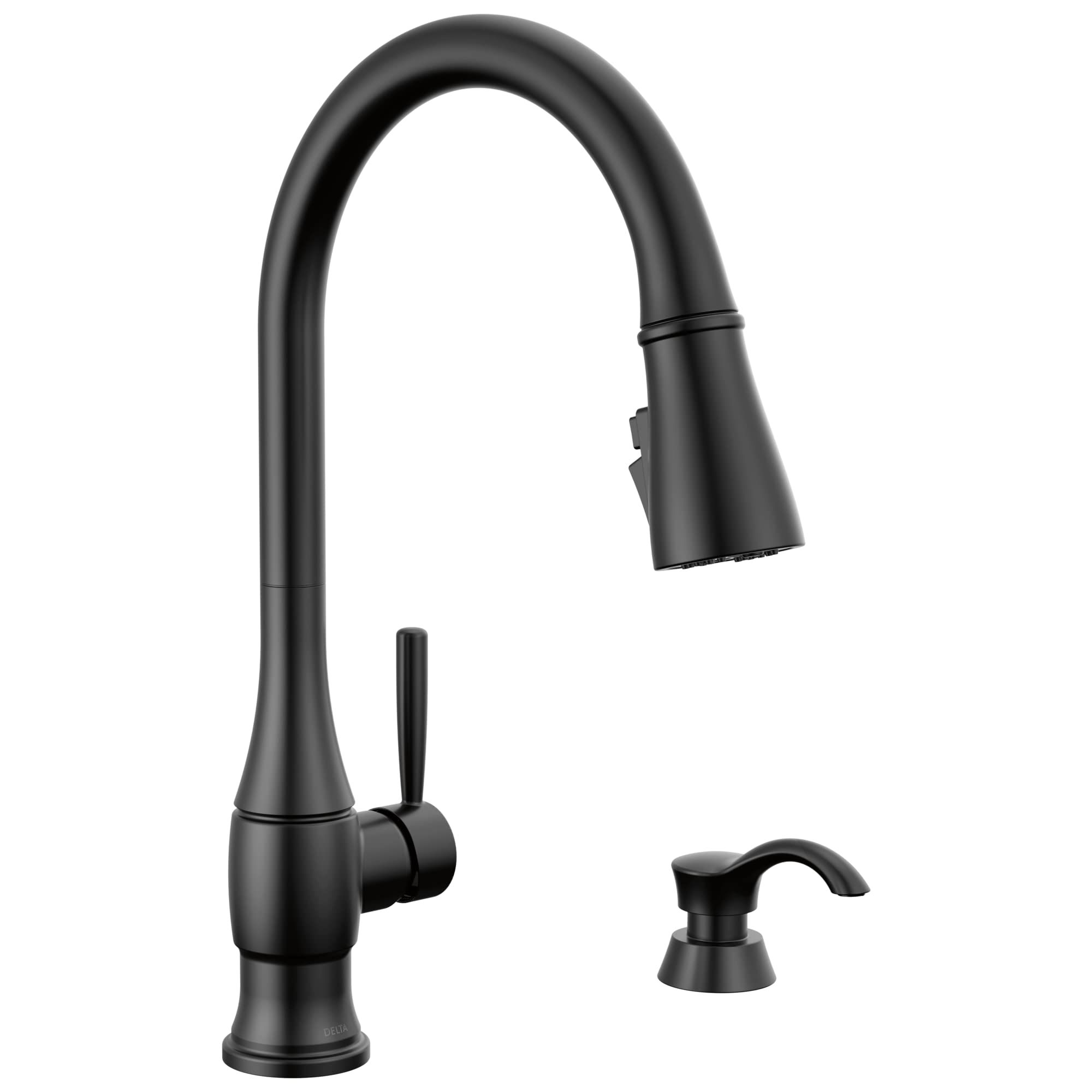 Delta Faucet Hazelwood Black Kitchen Faucet with Soap Dispenser, Kitchen Faucets with Pull Down Sprayer, Kitchen Sink Faucet with Magnetic Docking Spray Head, Matte Black 19831Z-BLSD-DST