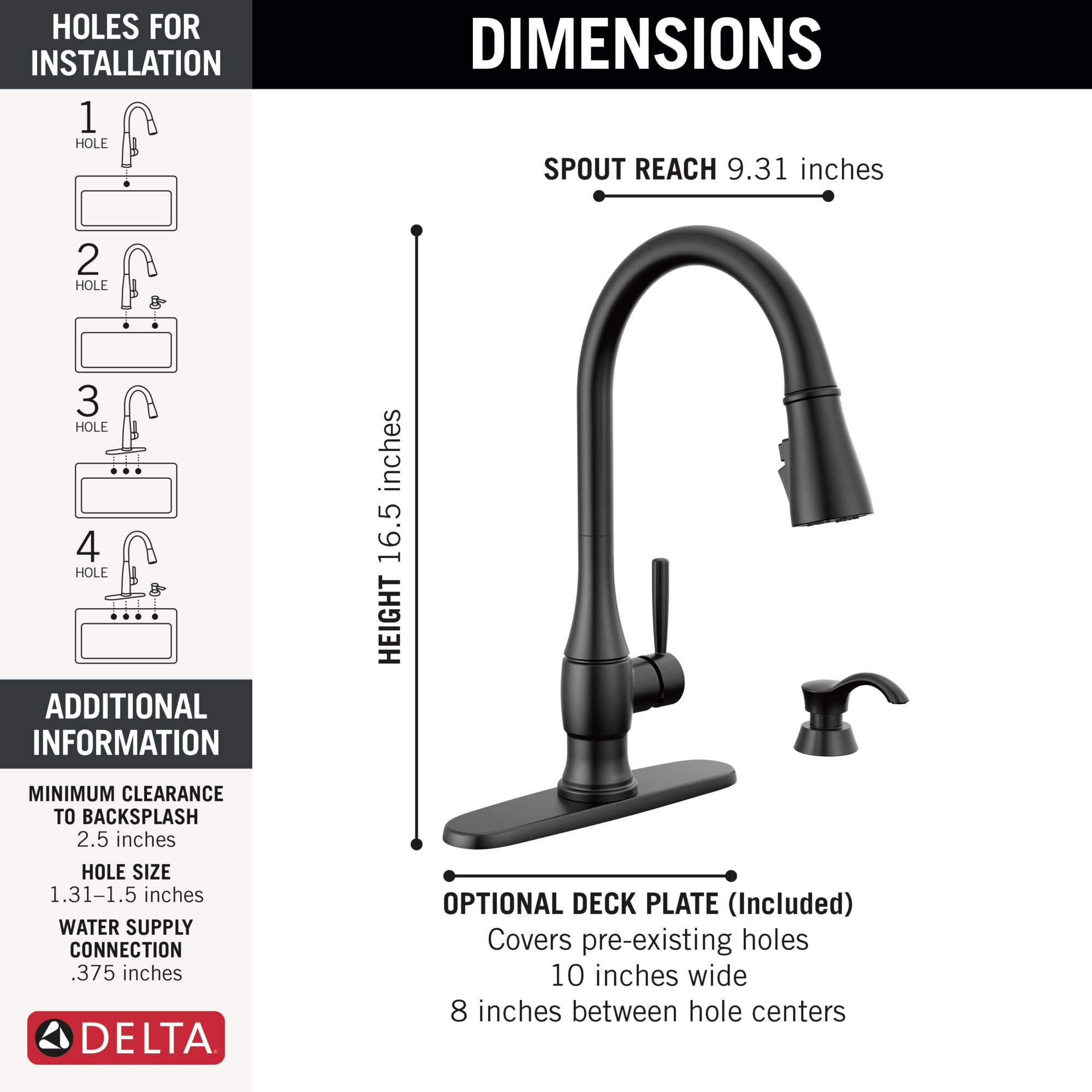 Delta Faucet Hazelwood Black Kitchen Faucet with Soap Dispenser, Kitchen Faucets with Pull Down Sprayer, Kitchen Sink Faucet with Magnetic Docking Spray Head, Matte Black 19831Z-BLSD-DST