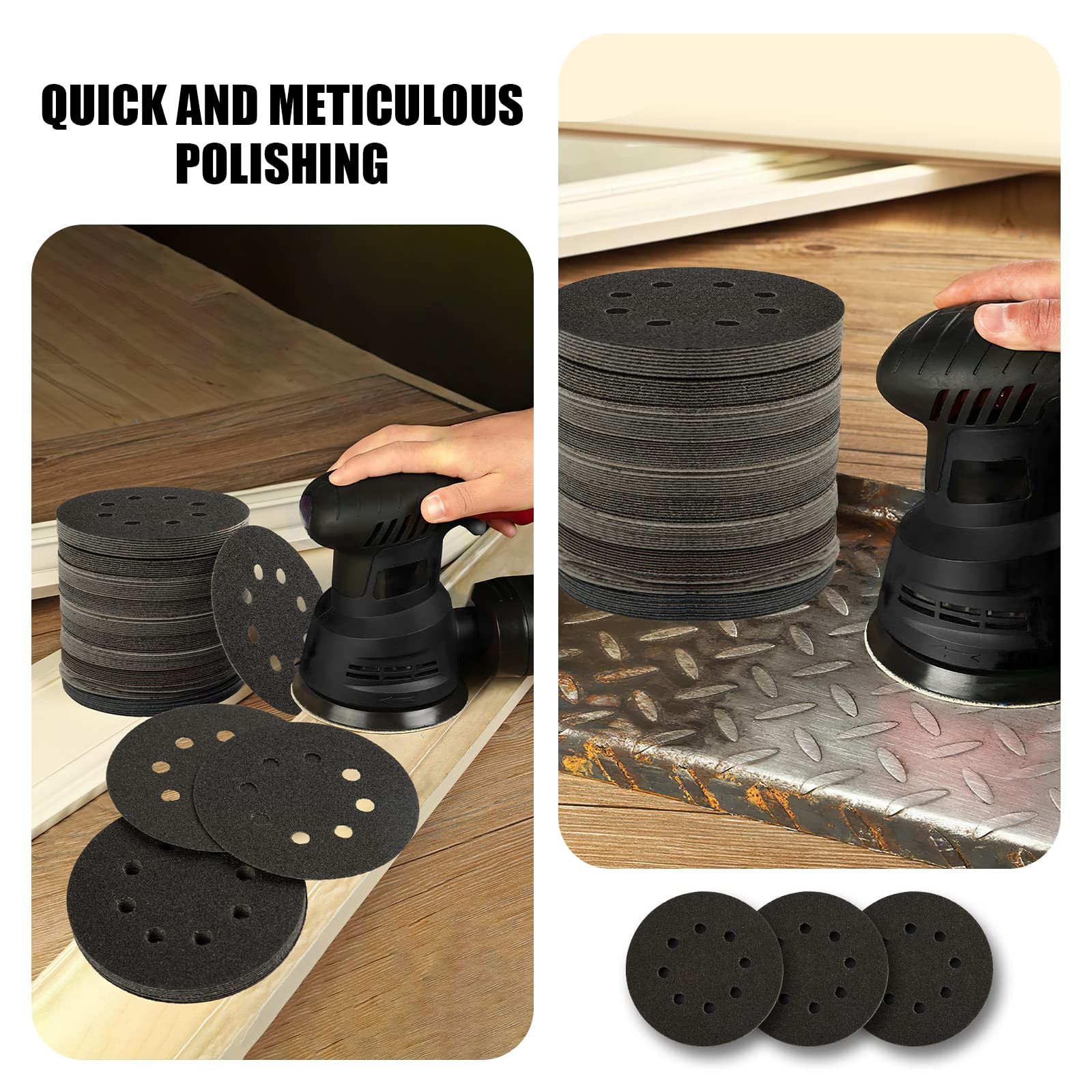 100pcs 5 Inch Sanding Discs Wet Dry Hook & Loop 8 Holes 60 120 240 400 600 800 1000 1500 2000 5000 Grit Orbital Sandpaper