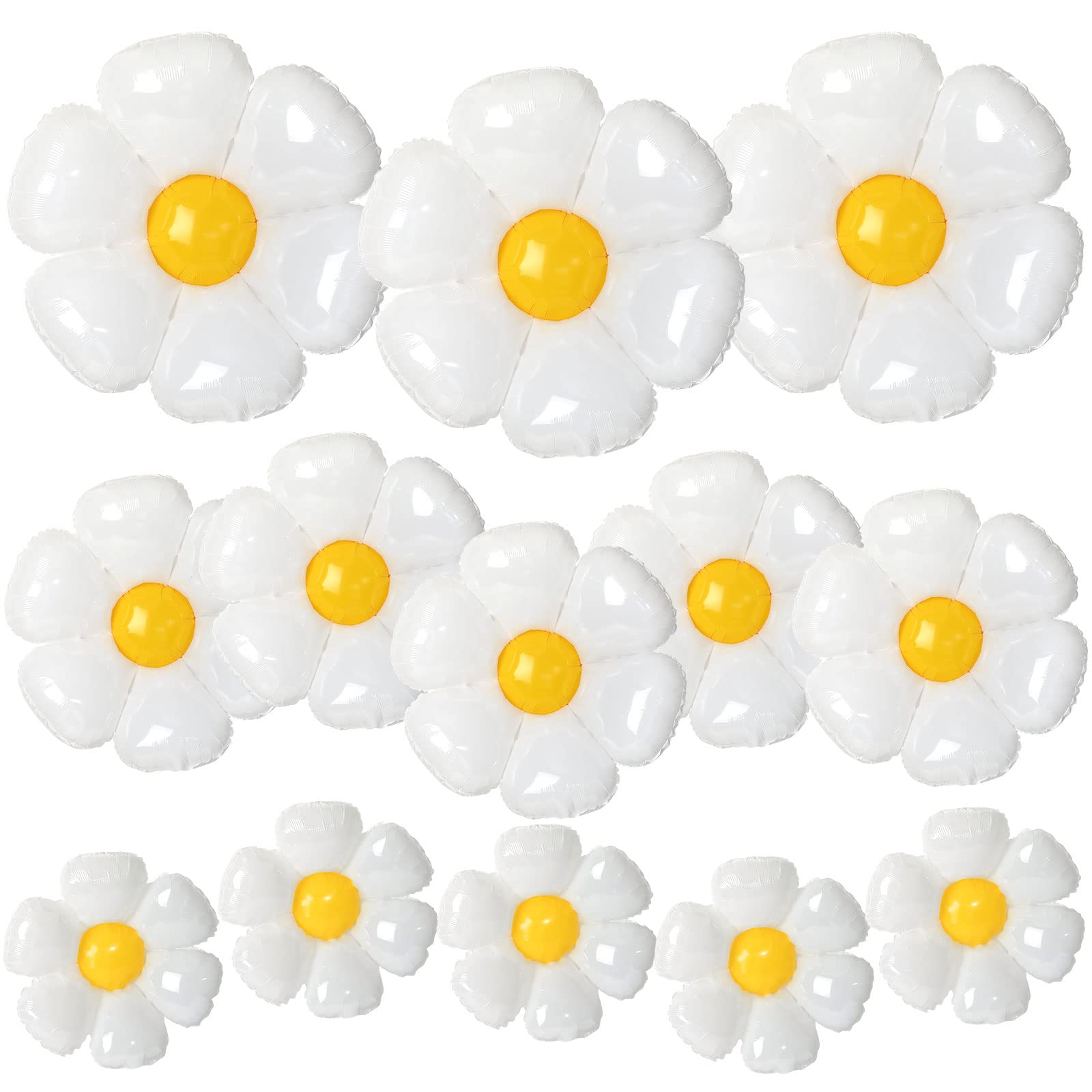 NOVWANG Daisy Balloons, 18pcs White Daisy Flower Balloons Party Decorations for Birthday Wedding Baby Shower Party Decorations Supplies（Huge Balloon X 3, Medium X 5, Small X 10）