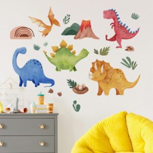 Yovkky Baby Dinosaur Wall Decals Stickers, Dino Volcano Cave Neutral Nursery Toddler Playroom Decor, Kids Room Home Decorations Girls Boys Bedroom Classroom Daycare Art