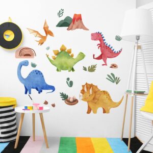 Yovkky Baby Dinosaur Wall Decals Stickers, Dino Volcano Cave Neutral Nursery Toddler Playroom Decor, Kids Room Home Decorations Girls Boys Bedroom Classroom Daycare Art