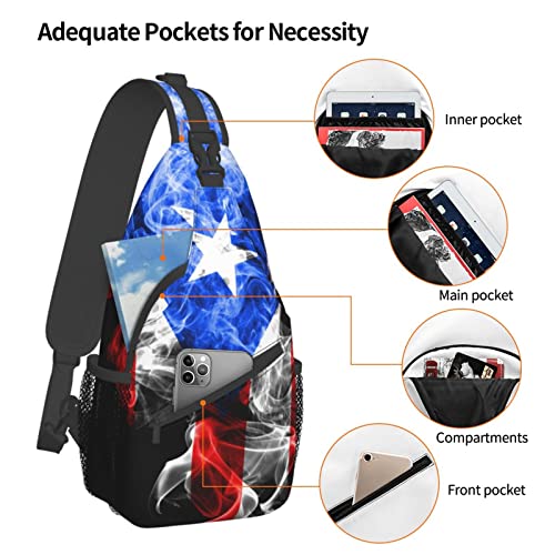 Puerto Rico Flag Crossbody Bags for Women Men,Vintage Casual Sling Bag Chest Bag Abstract Shoulder Bag Travel Hiking Cycling Gym Sport Daypack Adult Backpack